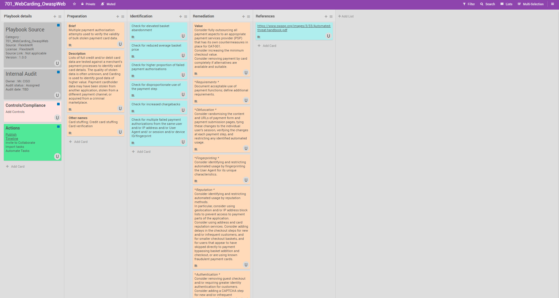 Playbook for Web Carding